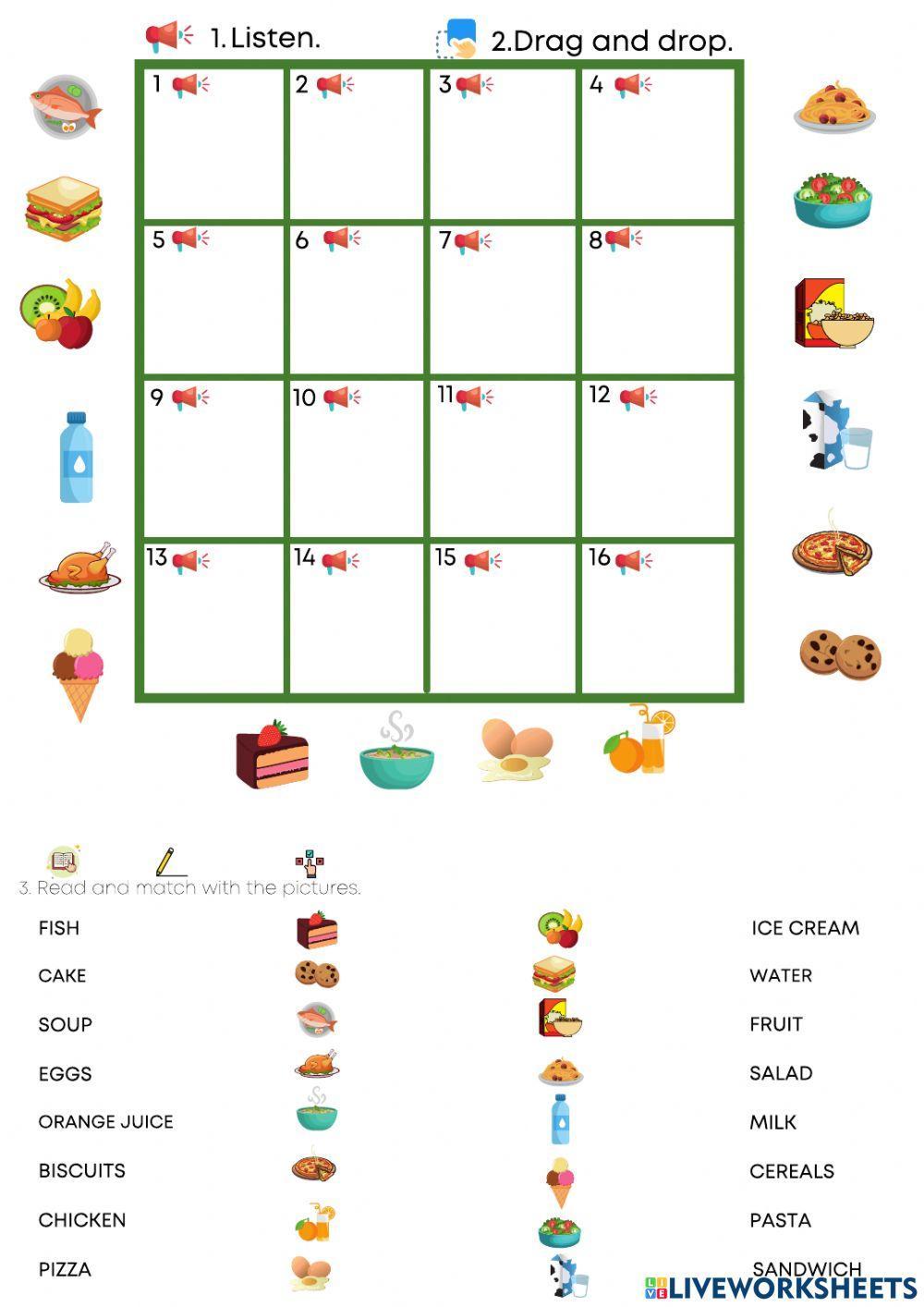 Vocab FOOD listen match write 1849018 | Frinxo