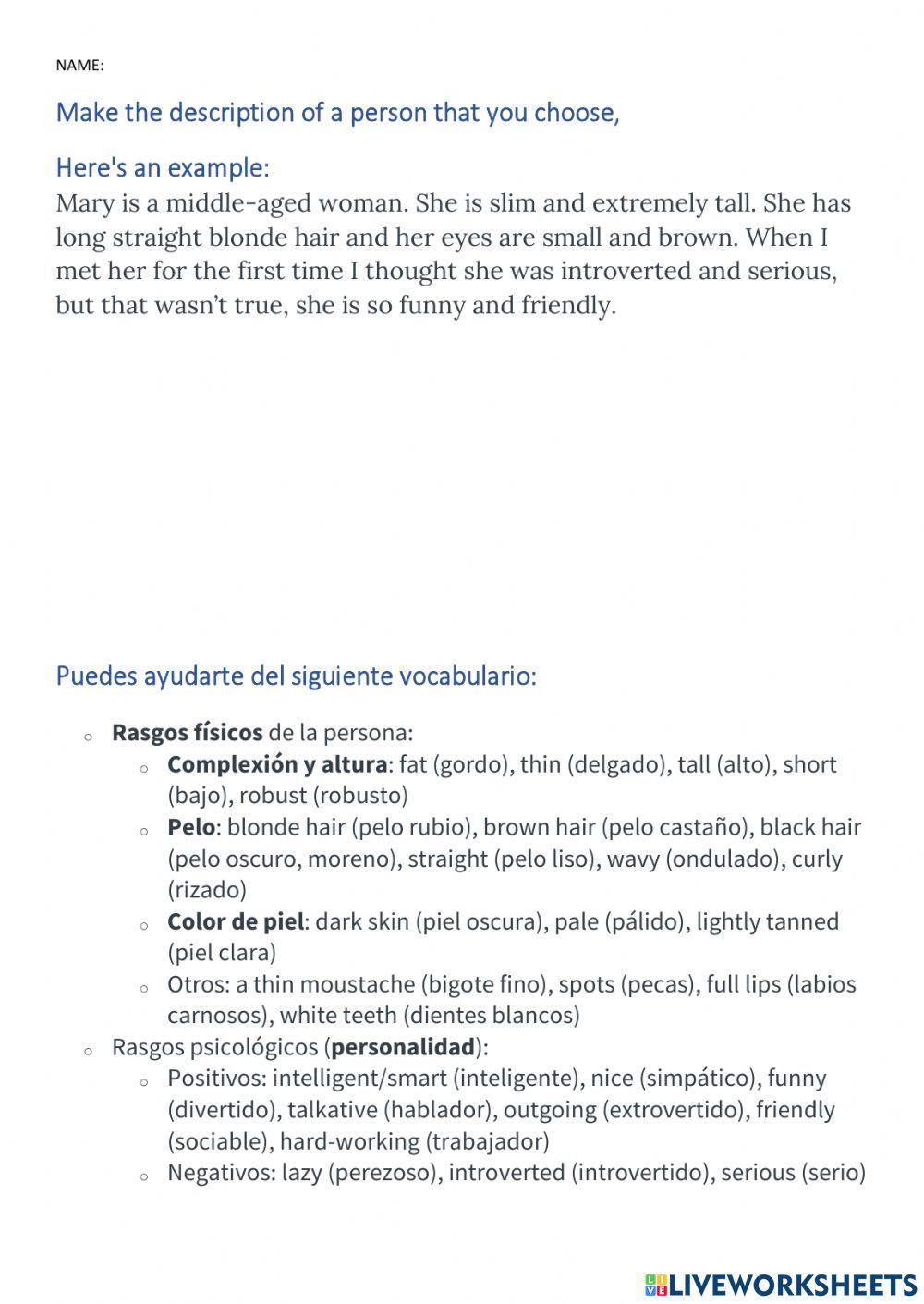 Descripción de … | Free Interactive Worksheets | 5251346