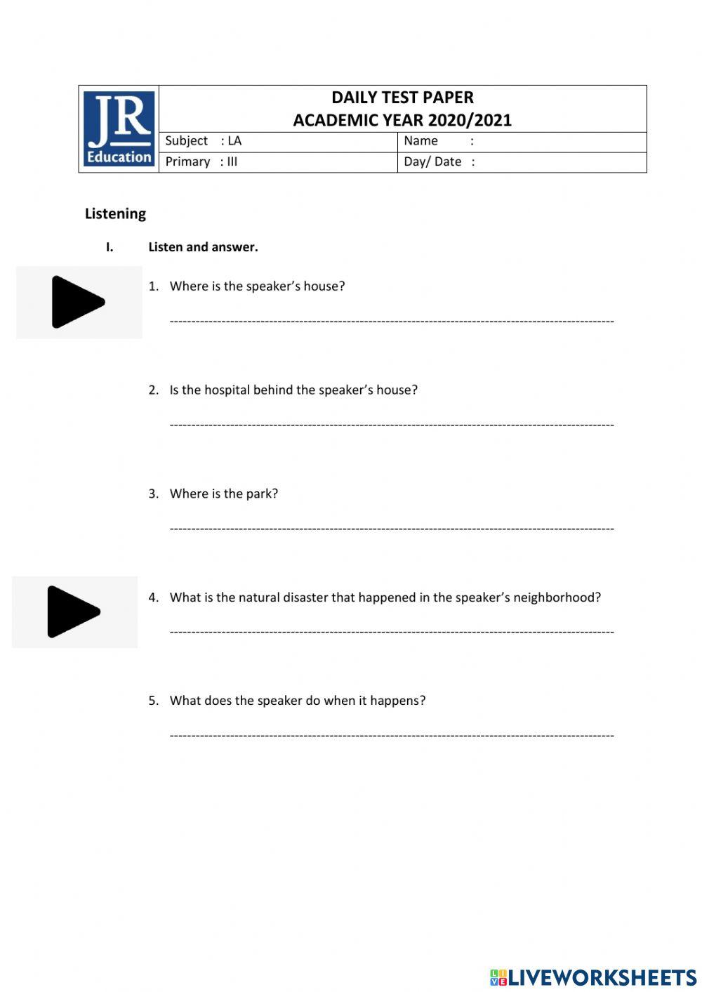 Test online exercise for 3 | Live Worksheets