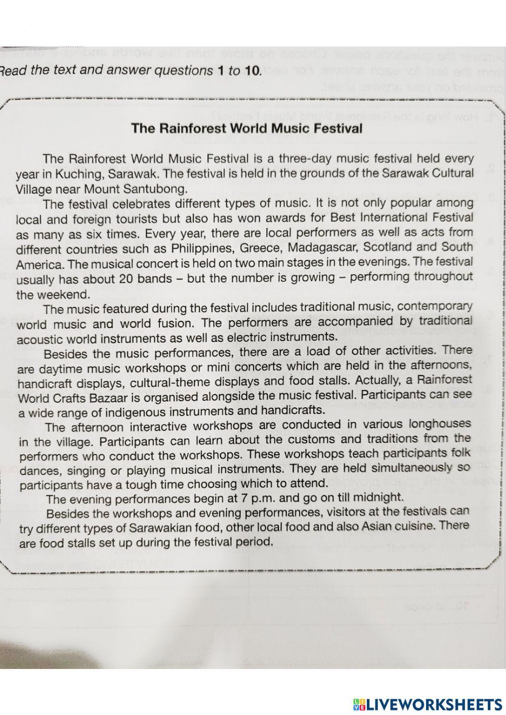 Form 1 - Comprehension 9 online exercise for | Live Worksheets