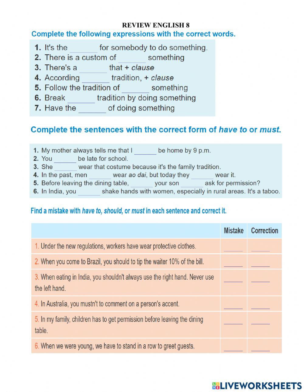 English 8 free activity | Live Worksheets