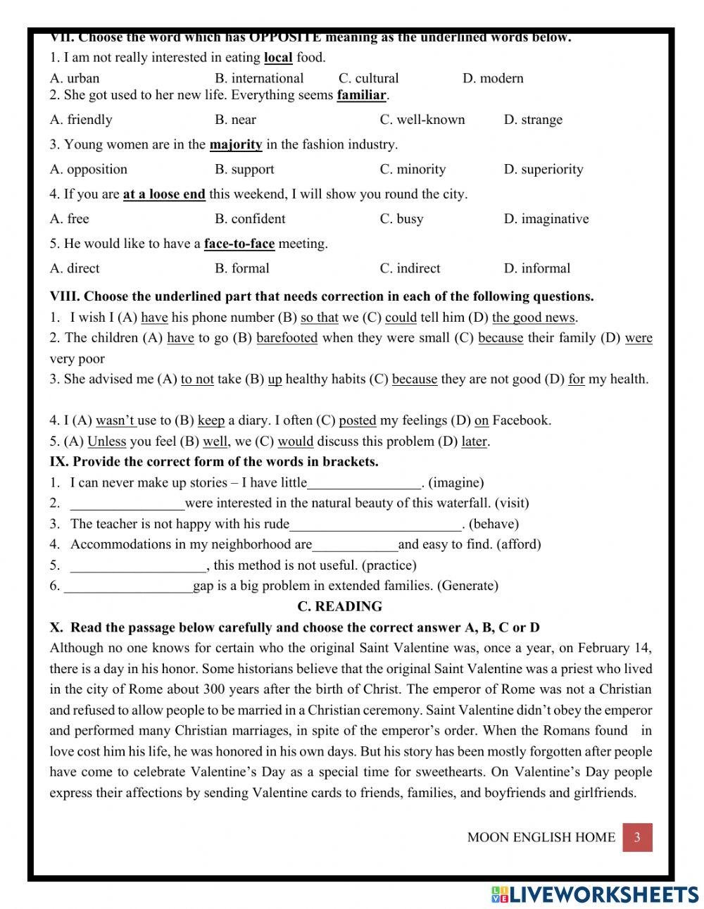 Grade 9B- Month Test (u4) worksheet | Live Worksheets