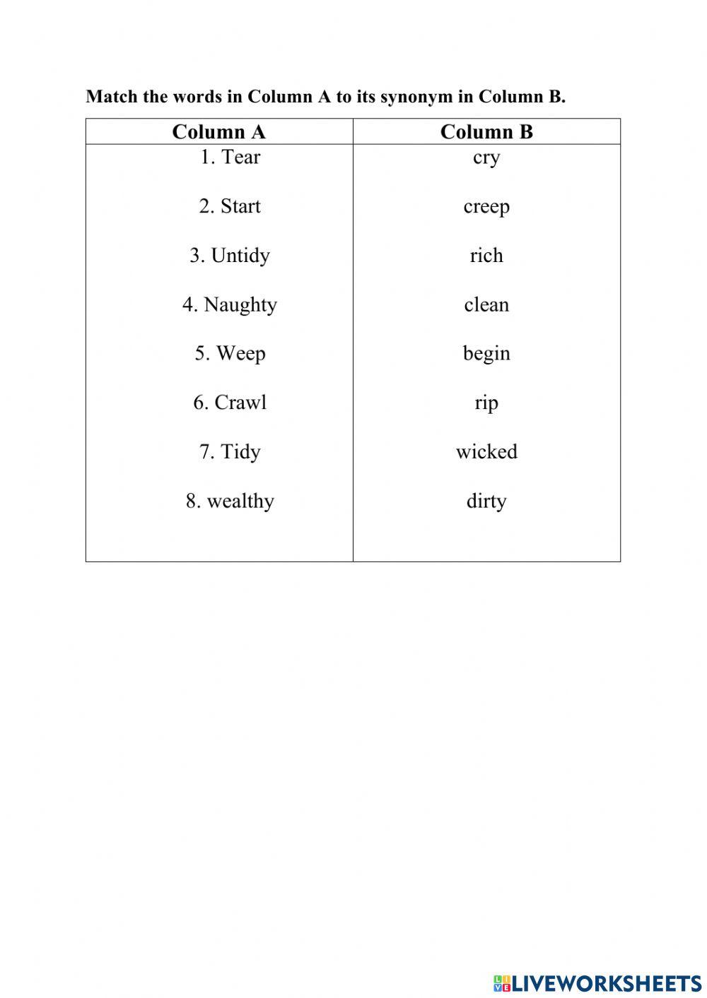 Vocabulary Test online exercise for | Live Worksheets