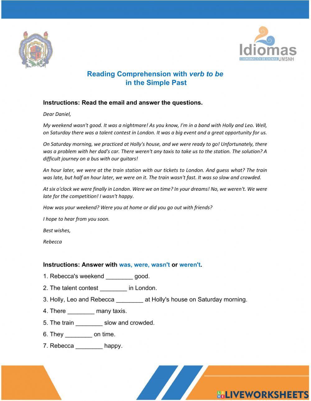 Reading compreh… | Free Interactive Worksheets | 1725223