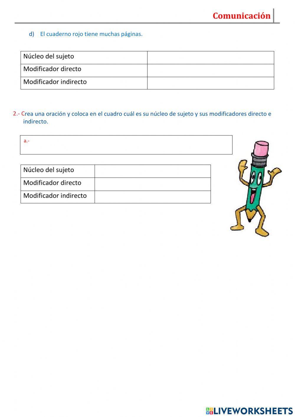 Modificadores d… | Free Interactive Worksheets | 1684079