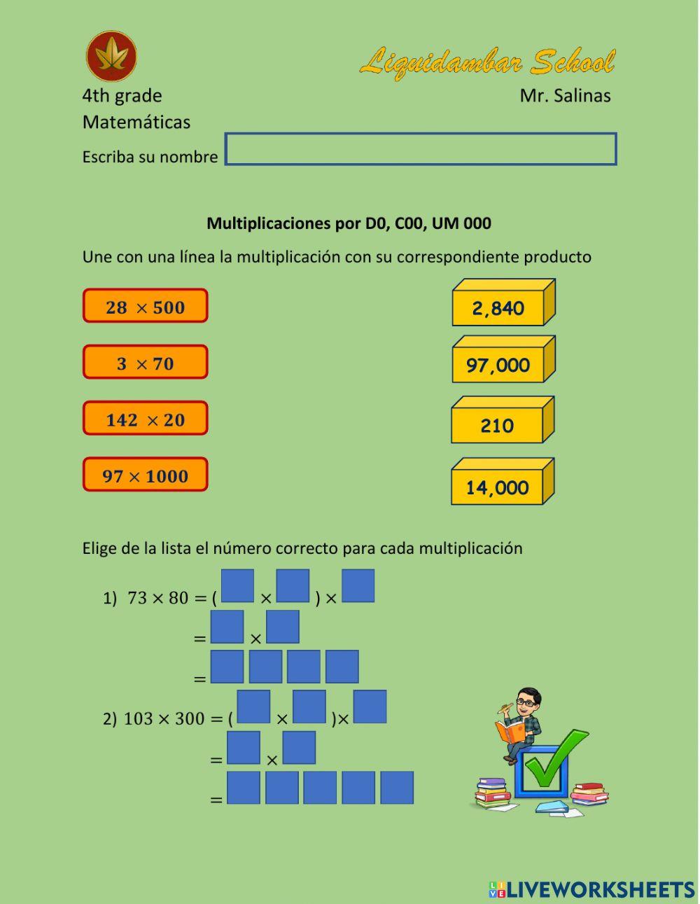 Multiplicación por D0, C00, UM 000 worksheet | Live Worksheets