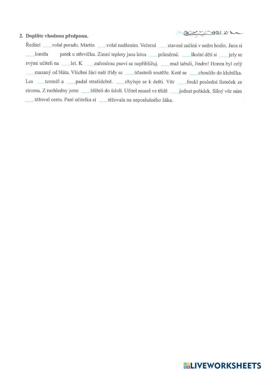 cj6A-kontrola du online exercise for | Live Worksheets