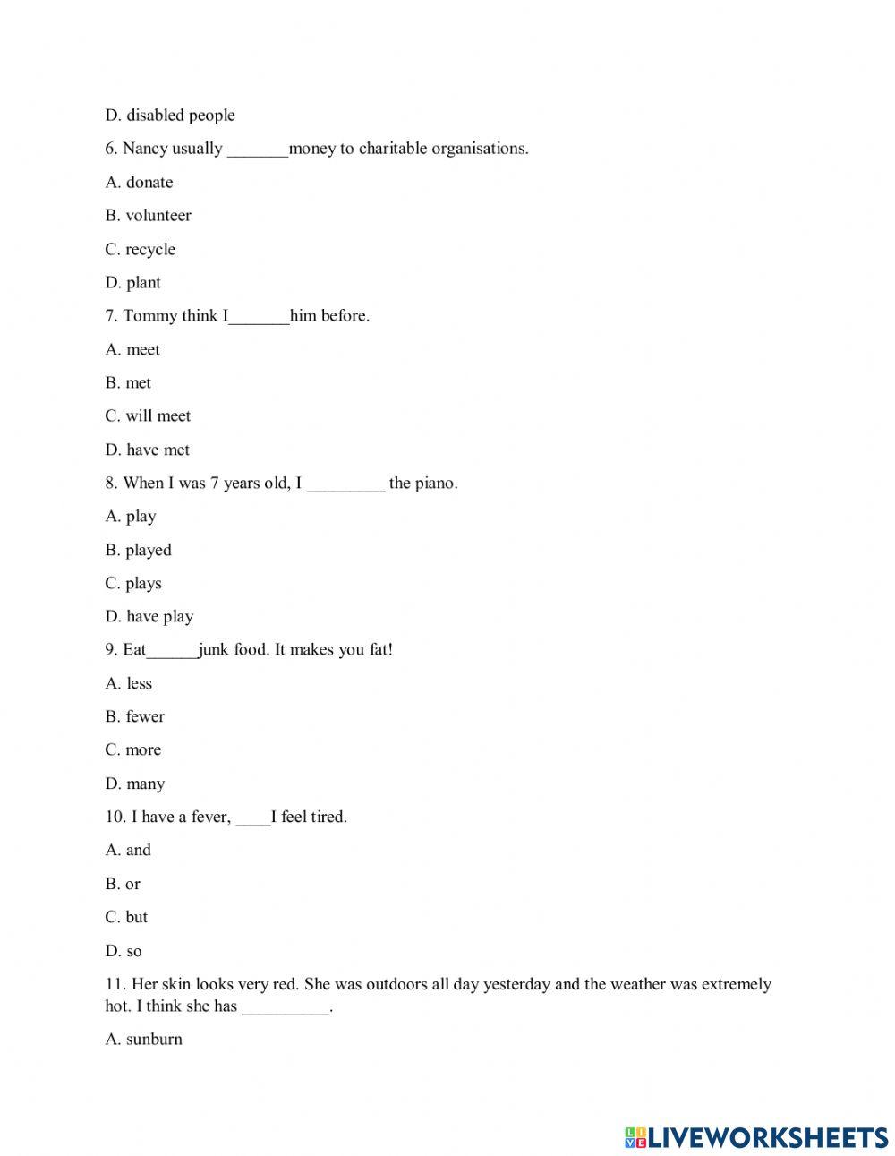 Grade 7 English language worksheet | Live Worksheets