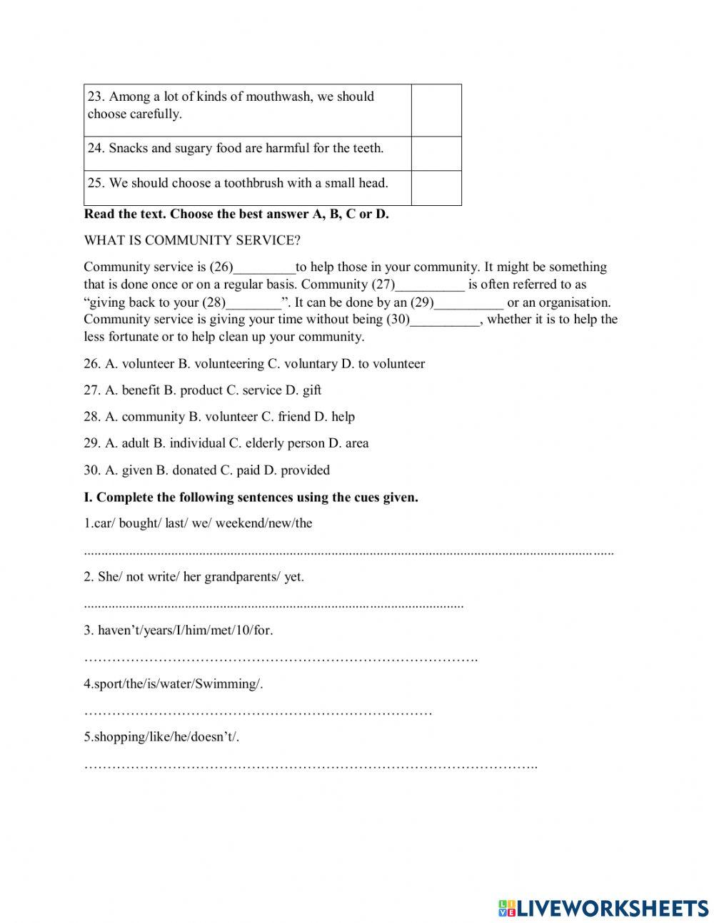 Grade 7 English language worksheet | Live Worksheets