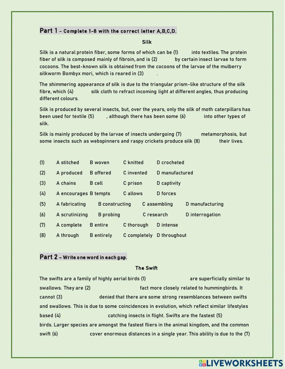 USE of English unfinished worksheet | Live Worksheets