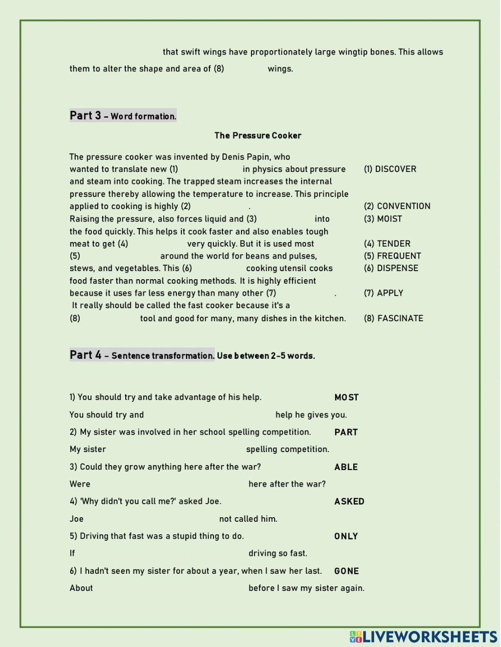 USE of English unfinished worksheet | Live Worksheets