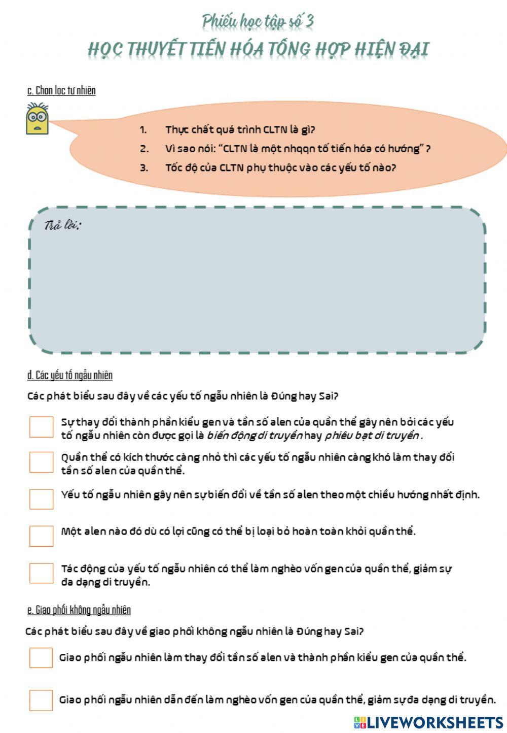 HOC THUYET TIEN HOA TONG HOP 3 online exercise for | Live Worksheets