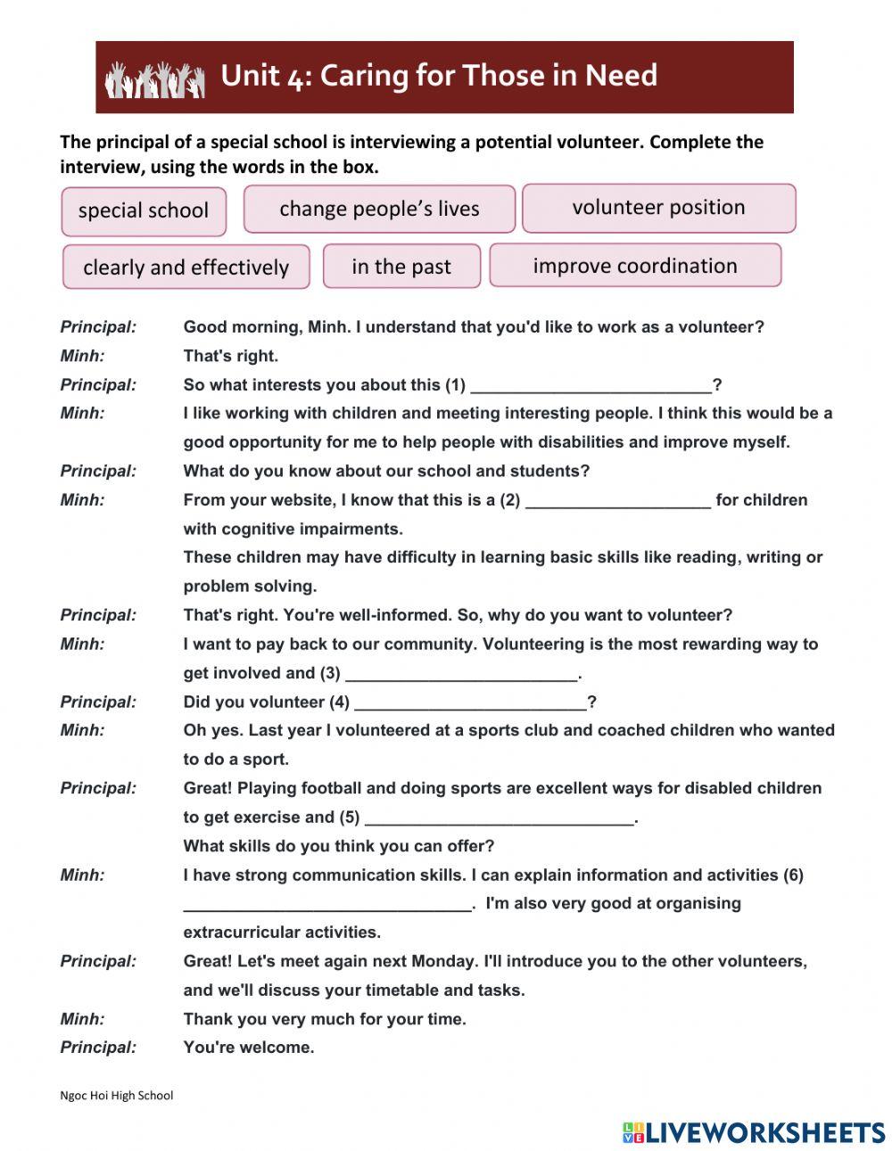 Unit 4: Caring … | Free Interactive Worksheets | 1684567