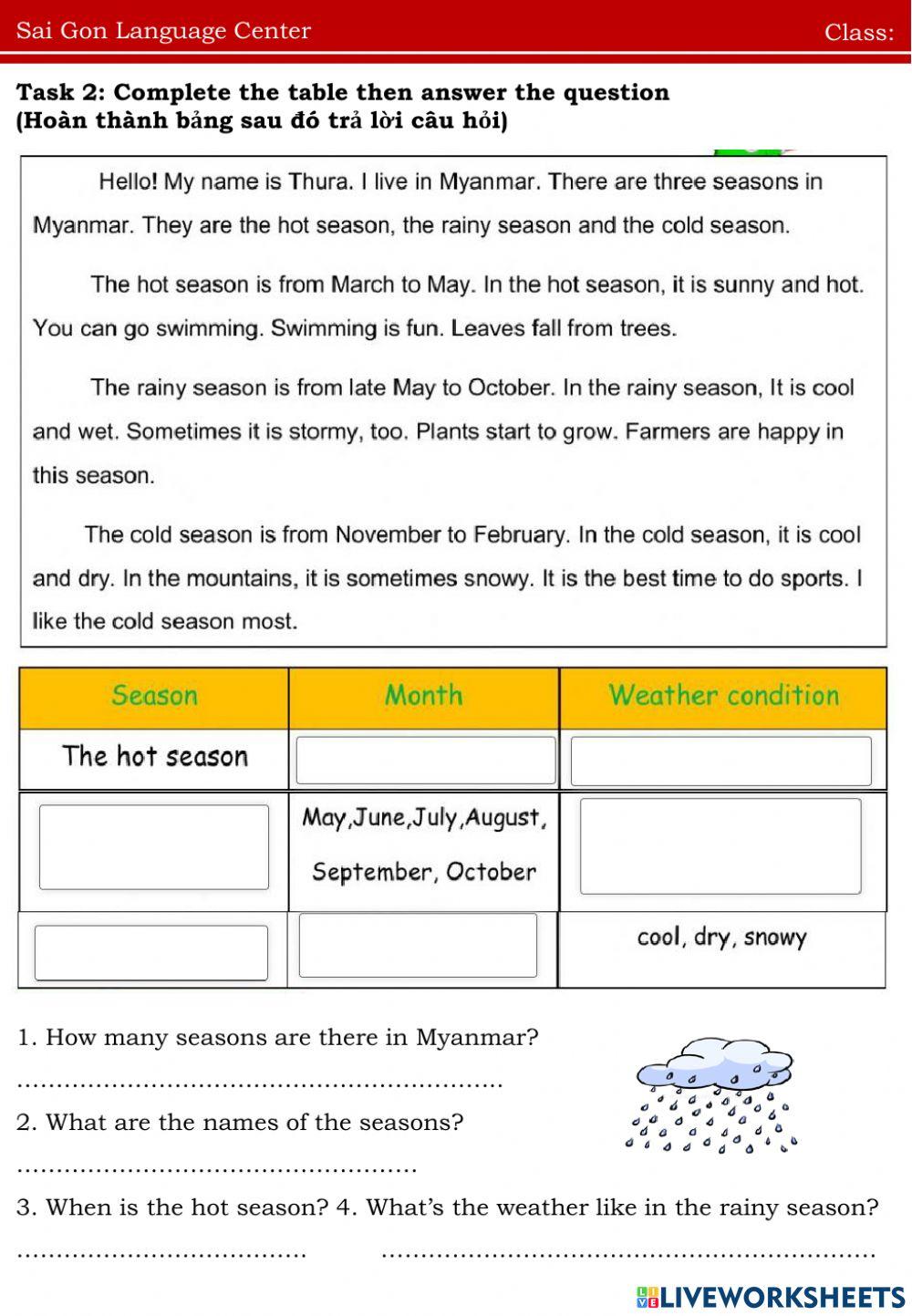 Seasons online exercise for ffs2 | Live Worksheets