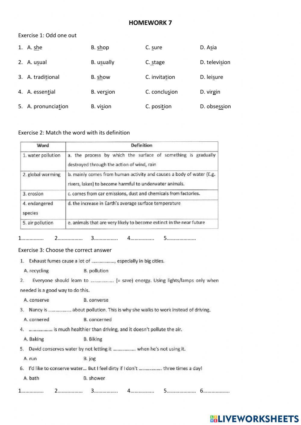 Lesson 7 - HW worksheet | Live Worksheets