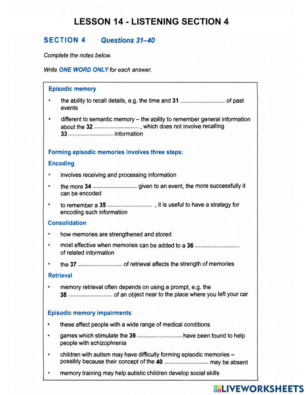 6-7 Listening 14 online exercise for | Live Worksheets