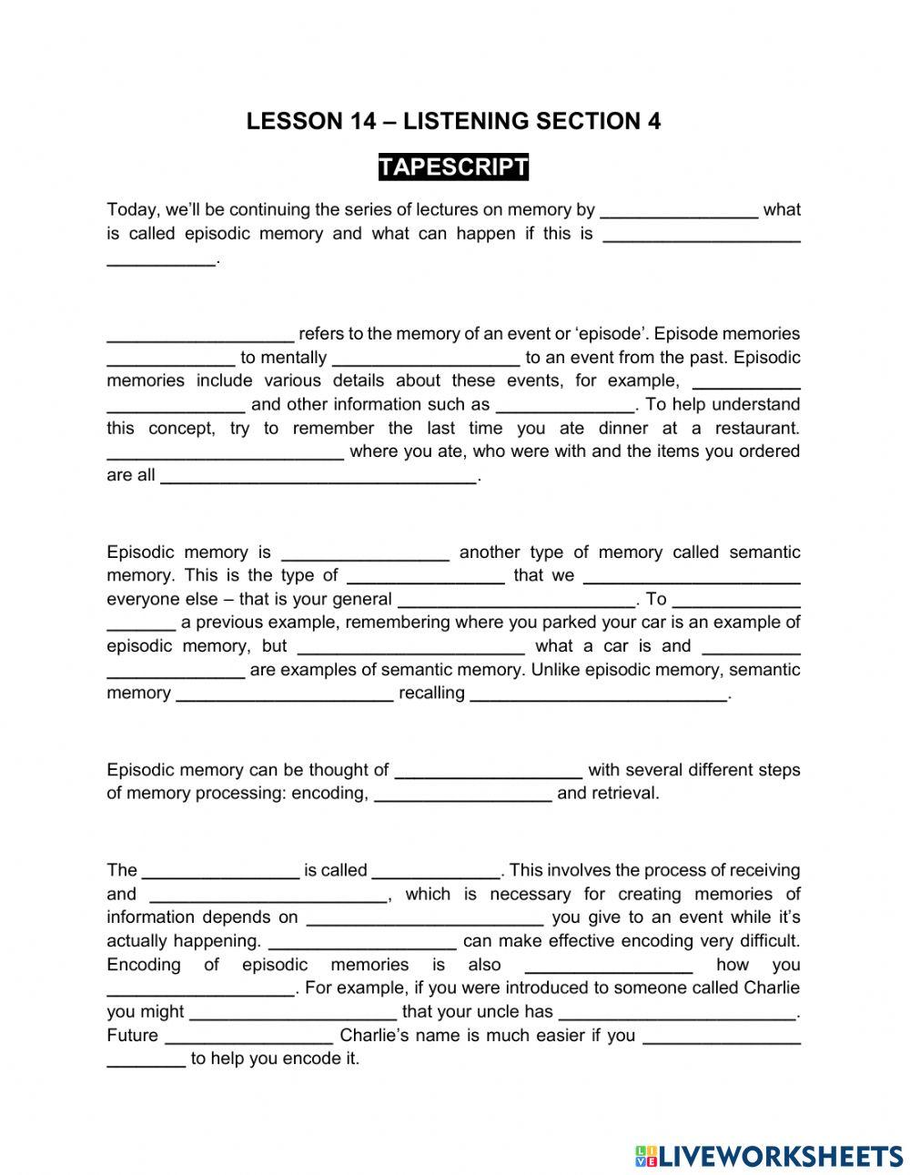 6-7 Listening 14 online exercise for | Live Worksheets