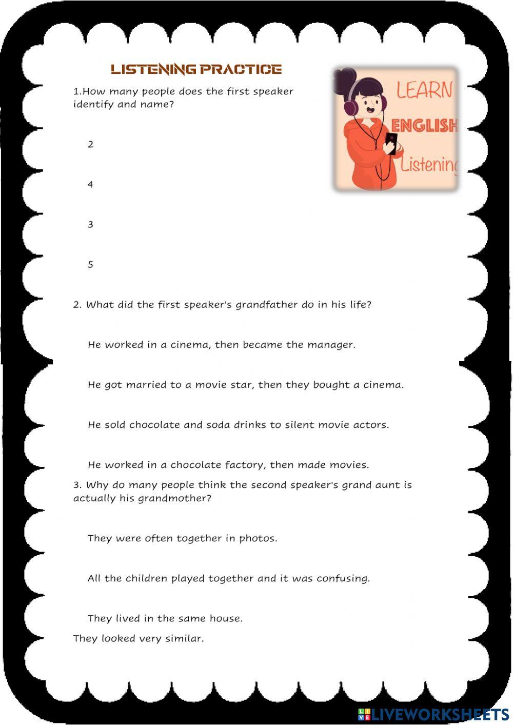Listening past practice worksheet | Live Worksheets