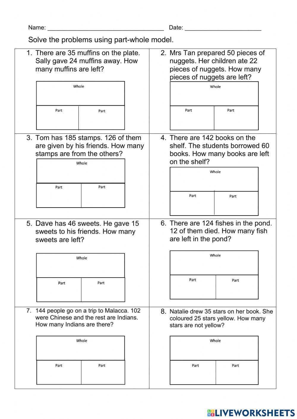 Part-whole model worksheet online exercise for | Live Worksheets