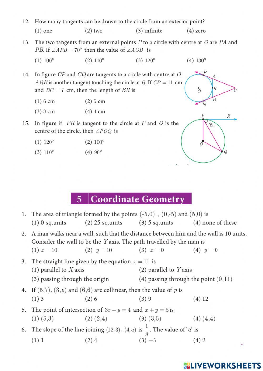 One Mark Maths Online Test (Reduced) worksheet | Live Worksheets