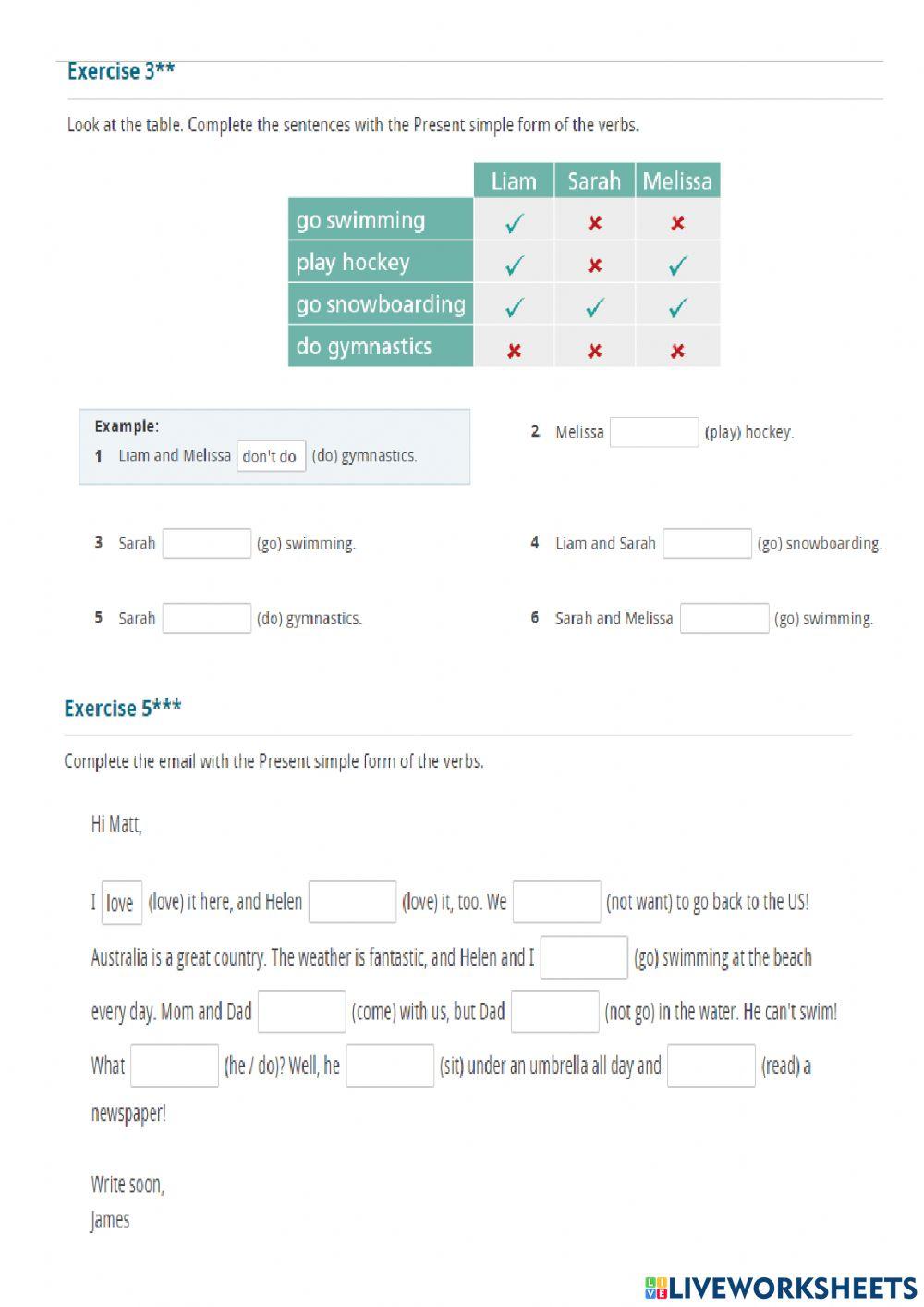 Simple present | Free Interactive Worksheets | 1685431
