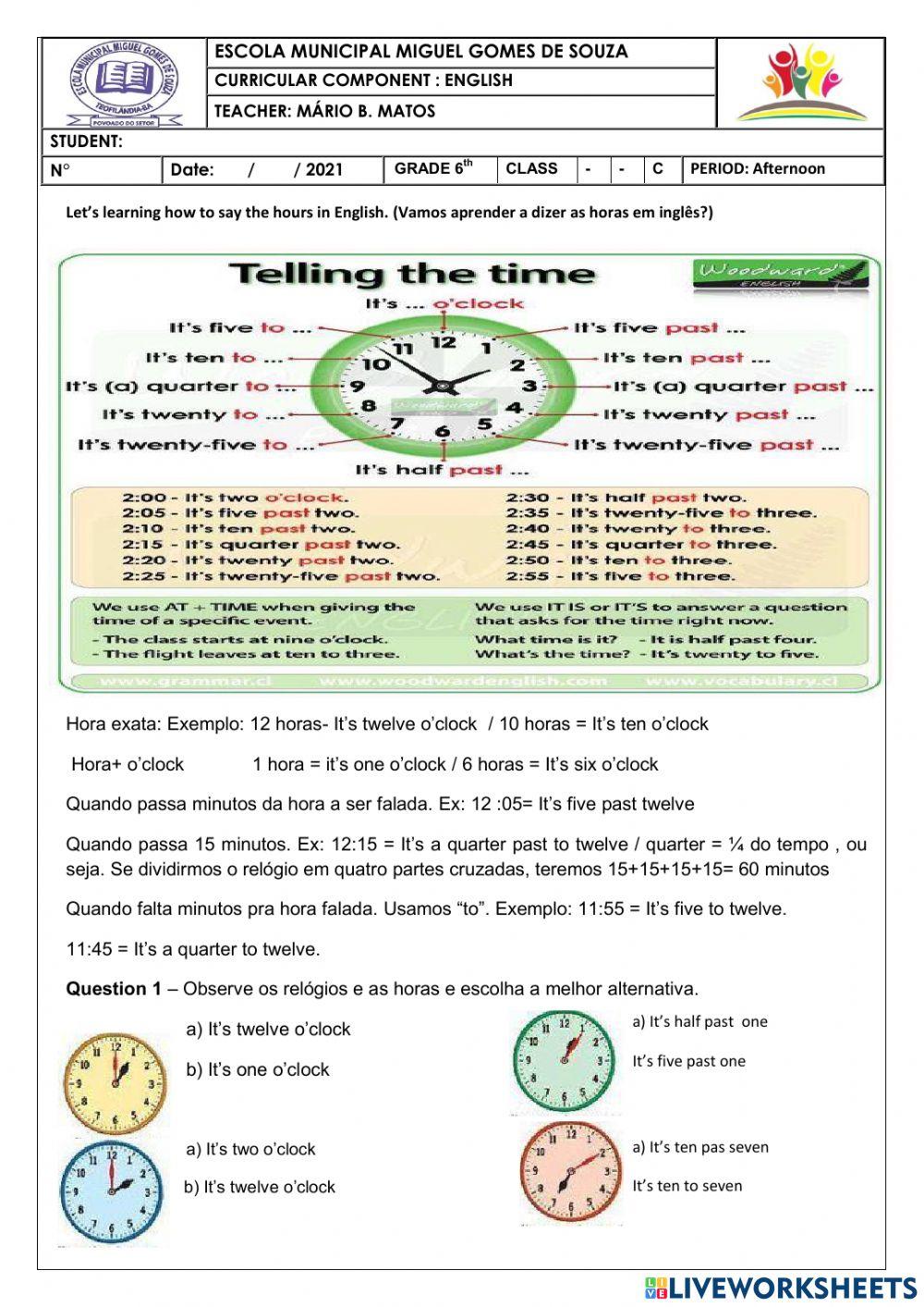 What time is it? online exercise for 6th | Live Worksheets