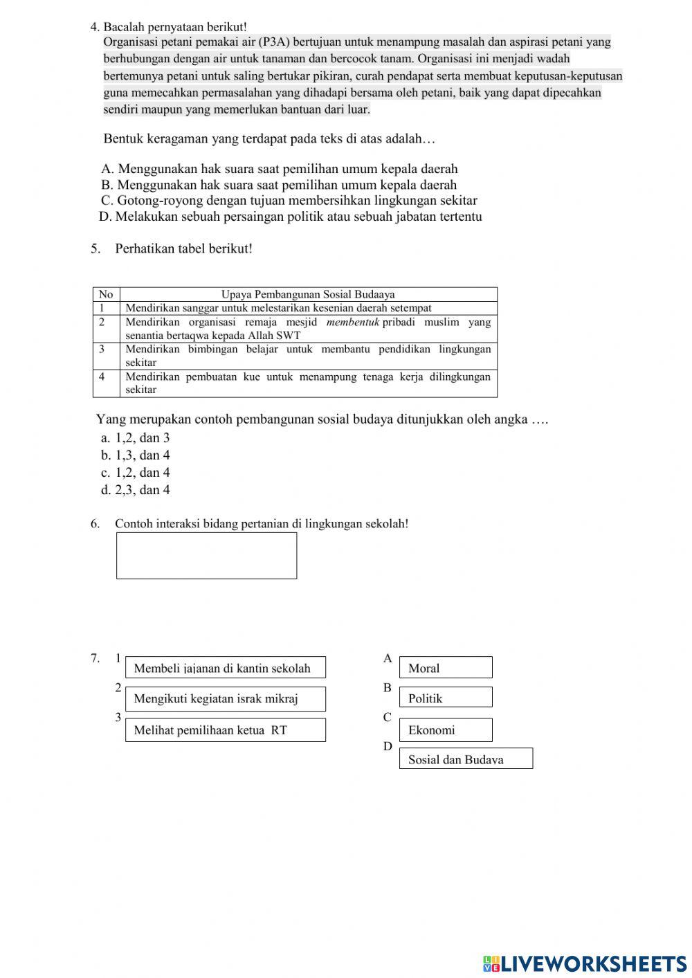 Soal ips Ilmu Pengetahuan Sosial (IPS) activity | Live Worksheets
