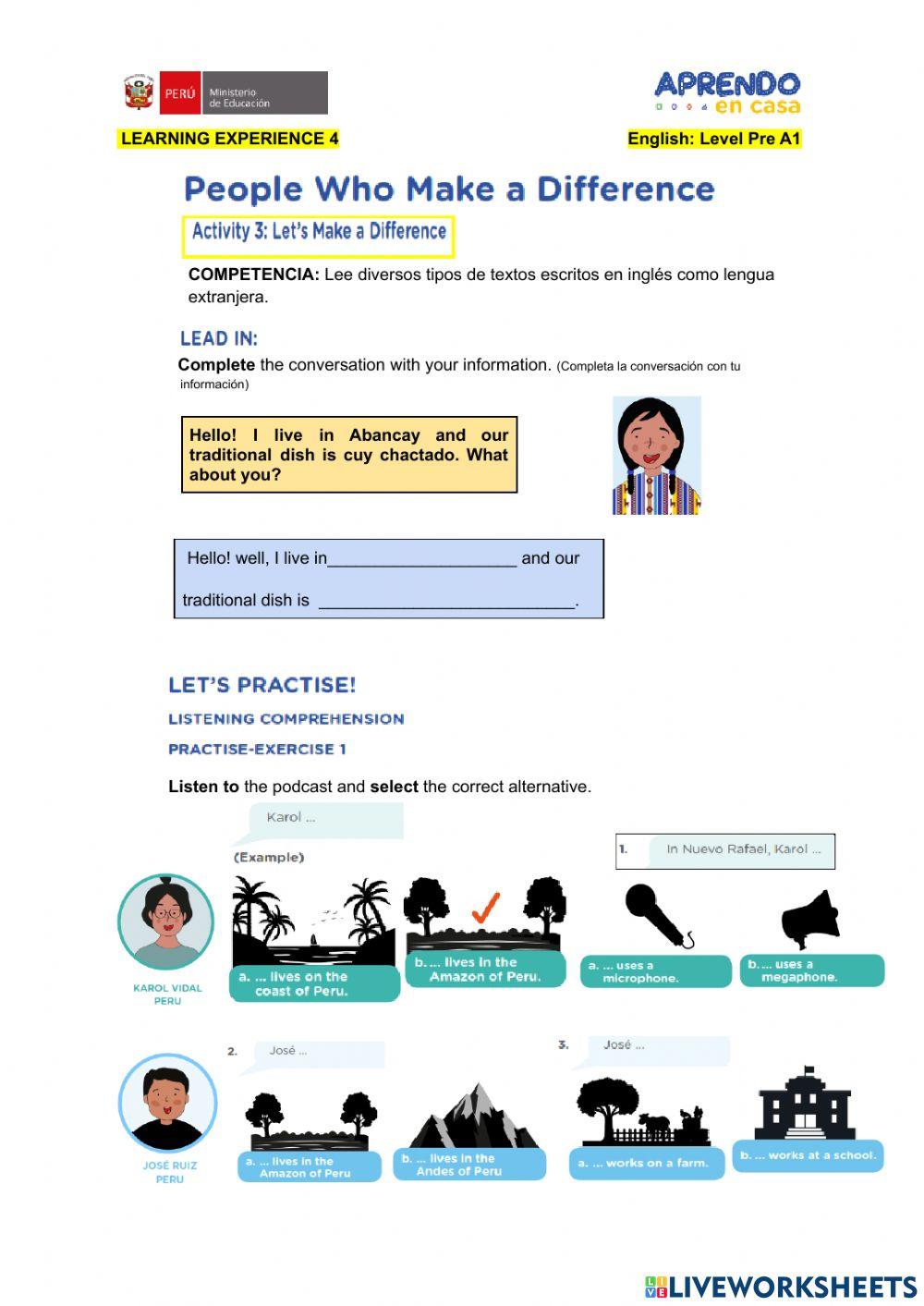 People who make a difference interactive exercise for Level Pre A1 ...