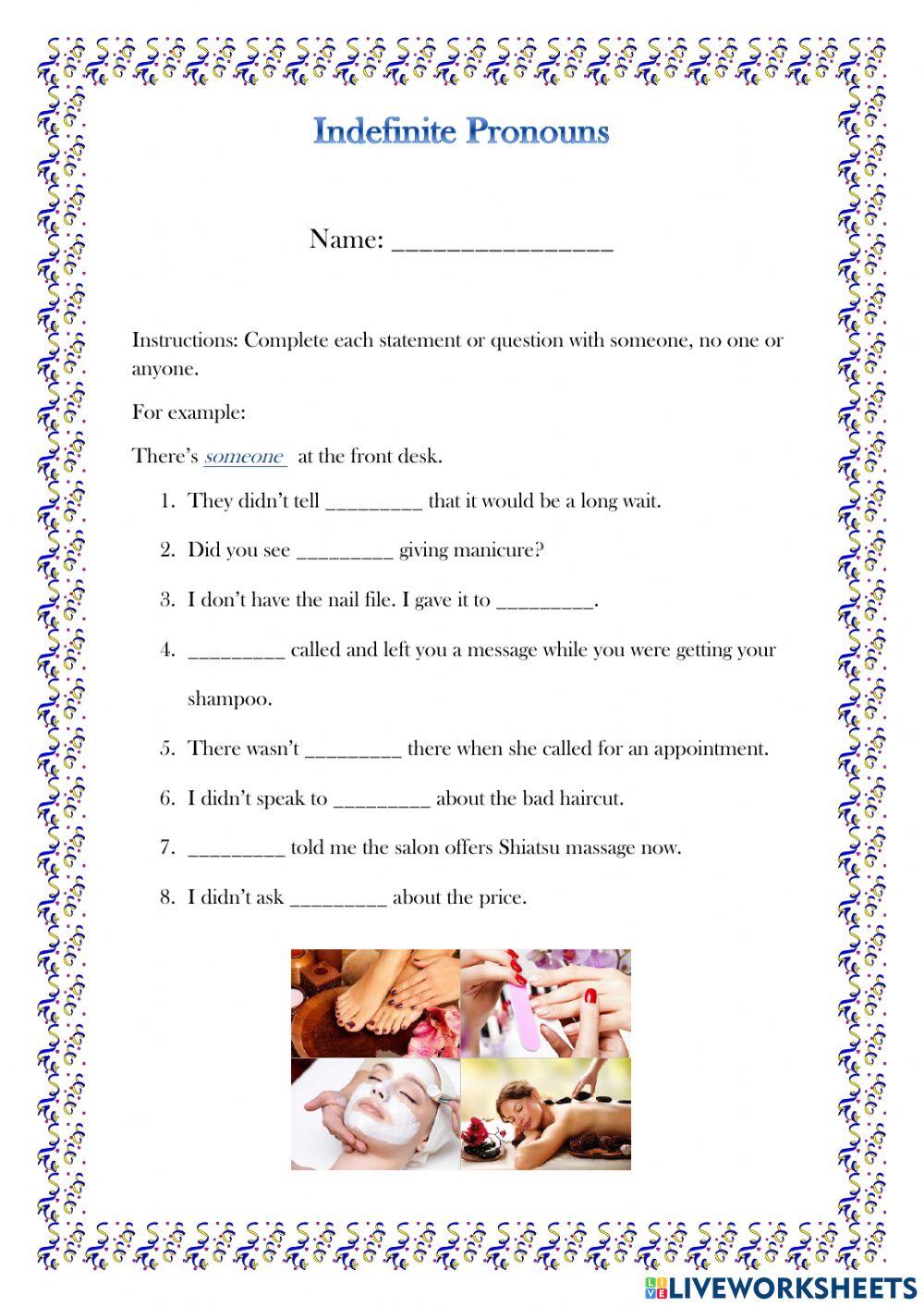 indefinite pronouns online exercise for | Live Worksheets