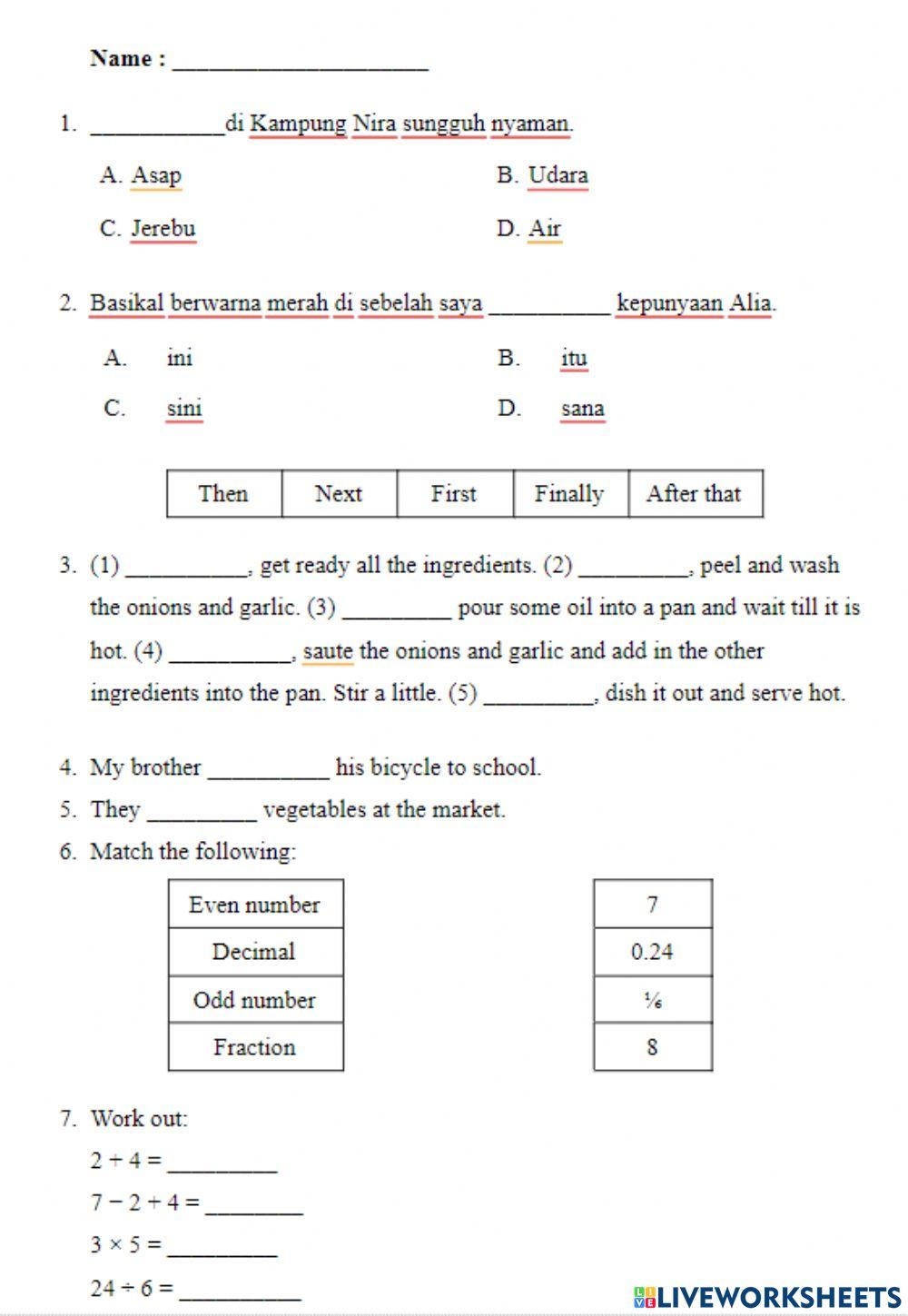 Trial test | cylong | Live Worksheets