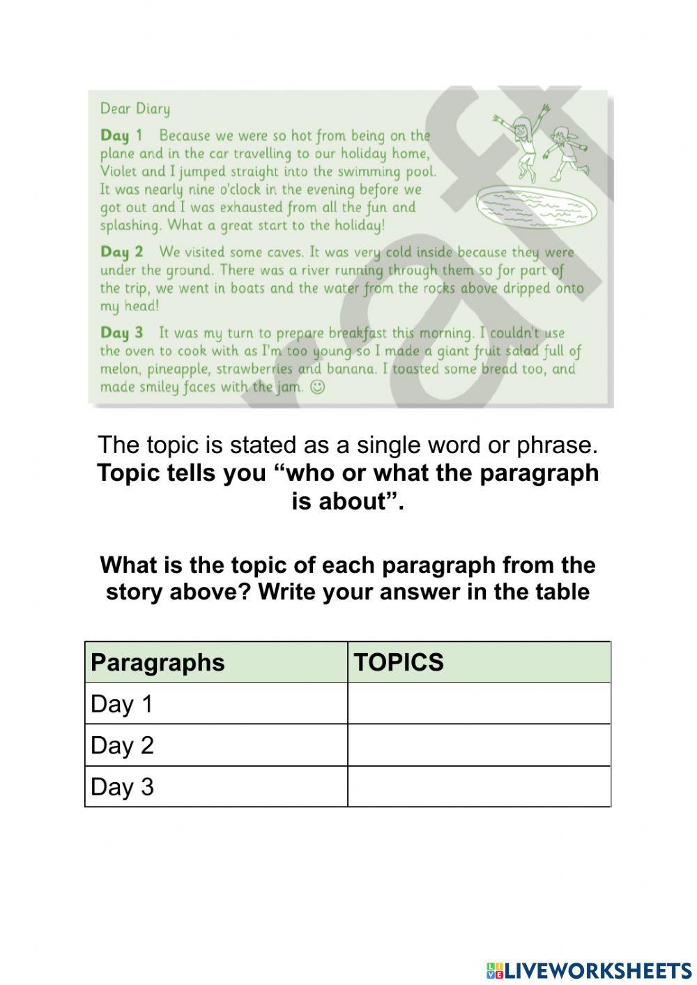 TOPICS OF THE PARAGRAPHS online exercise for | Live Worksheets