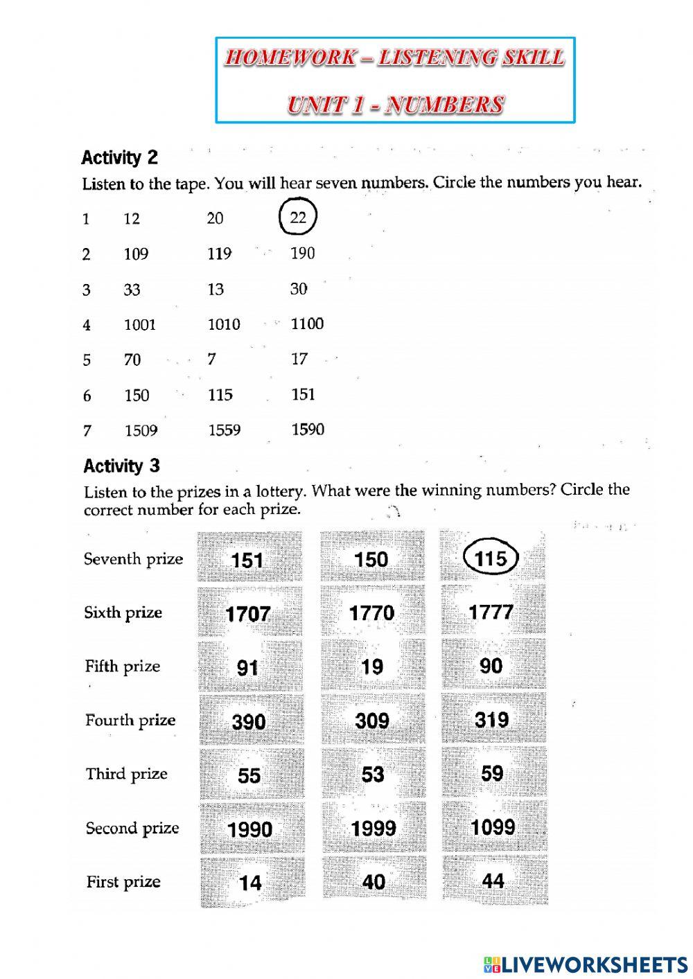 Listen - 1A | Free Interactive Worksheets | 4135778