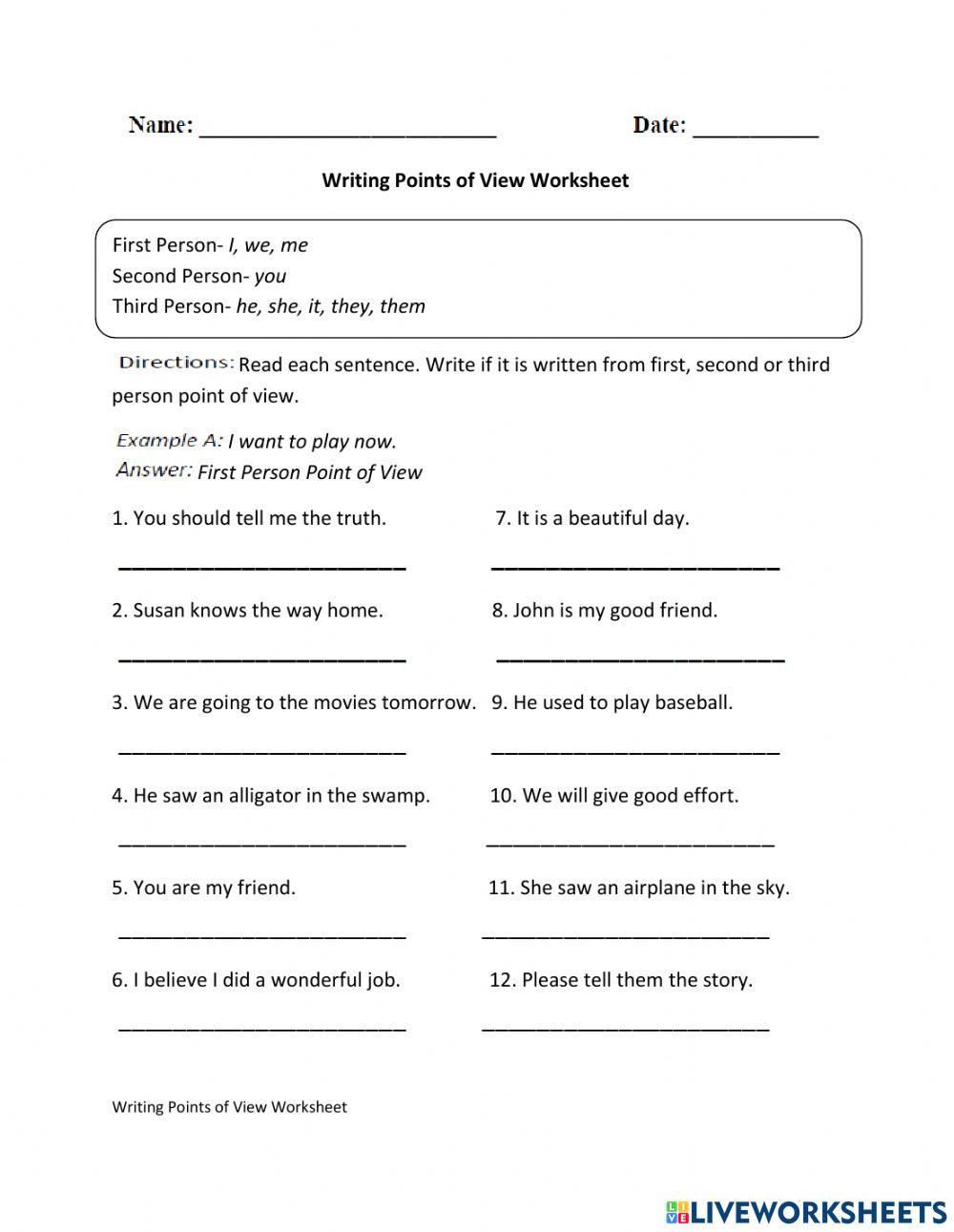 Point of View interactive worksheet for HS | Live Worksheets