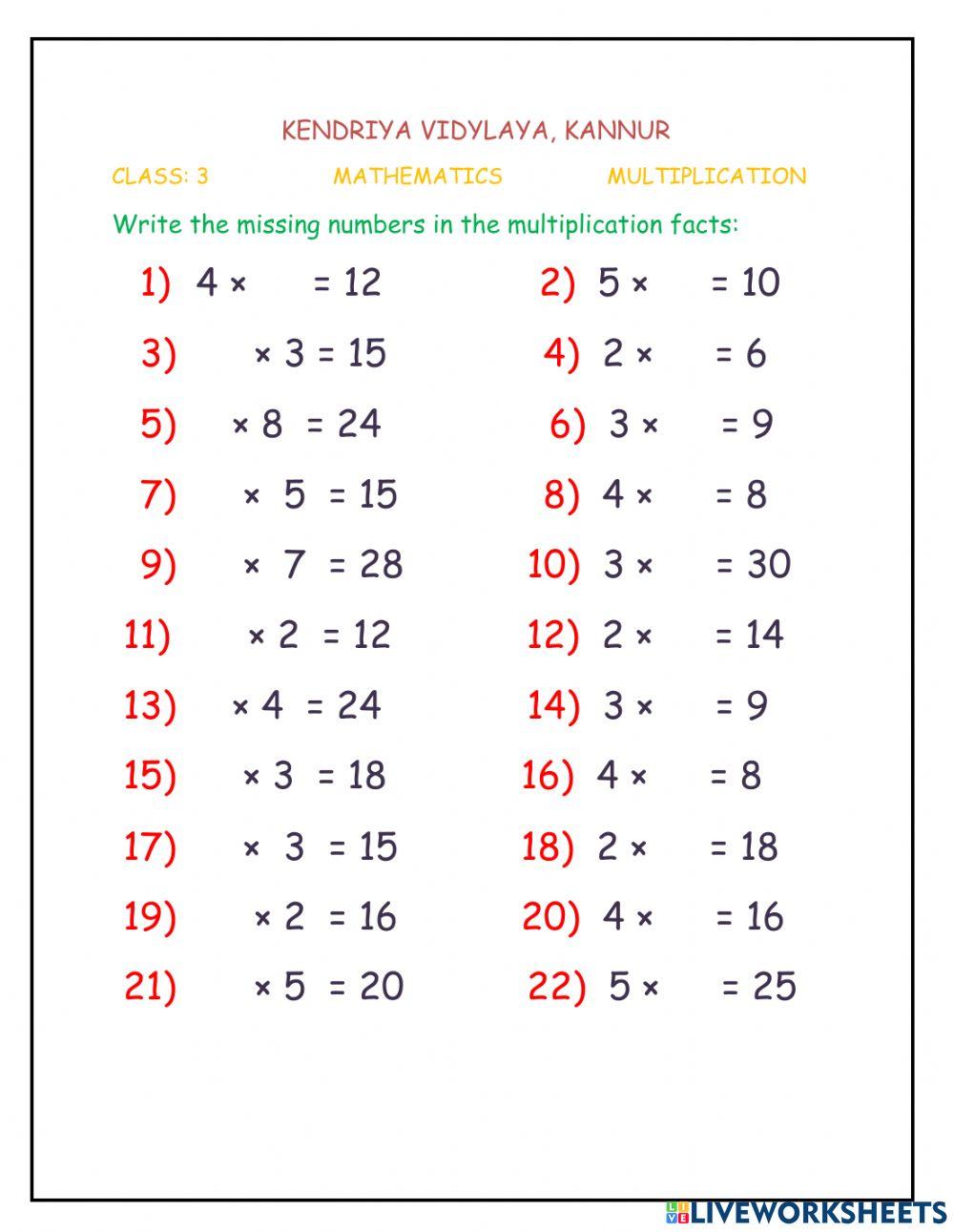 missing numbers worksheet year 3