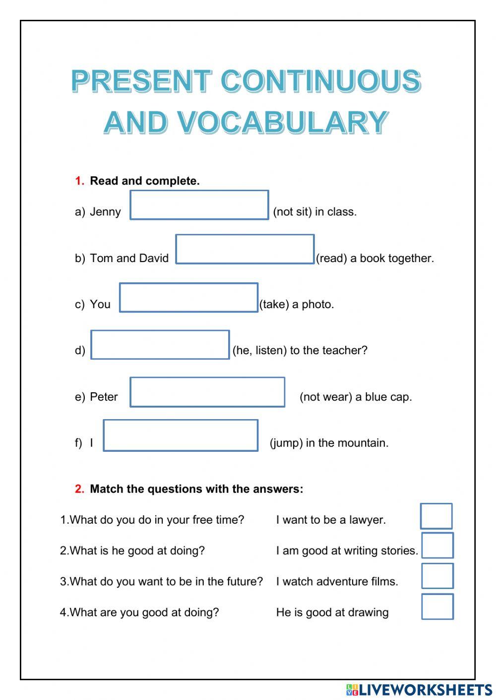 Present continuous and personality words worksheet | Live Worksheets