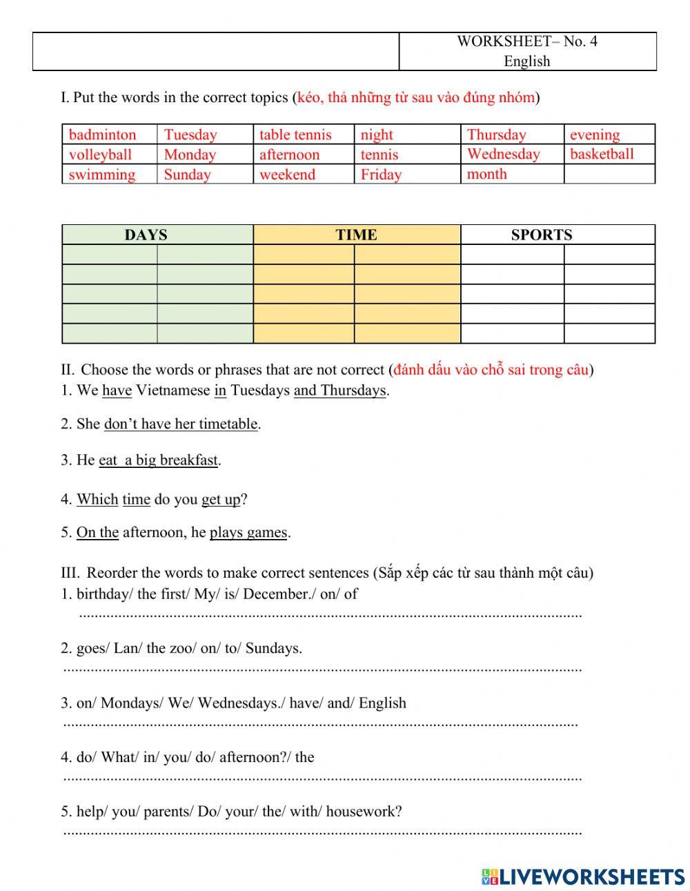 Grade 4 Test No 4 worksheet | Live Worksheets