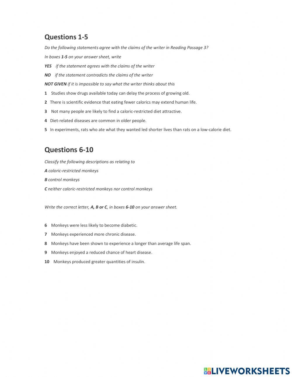 The Search for the Anti-aging Pill worksheet | Live Worksheets