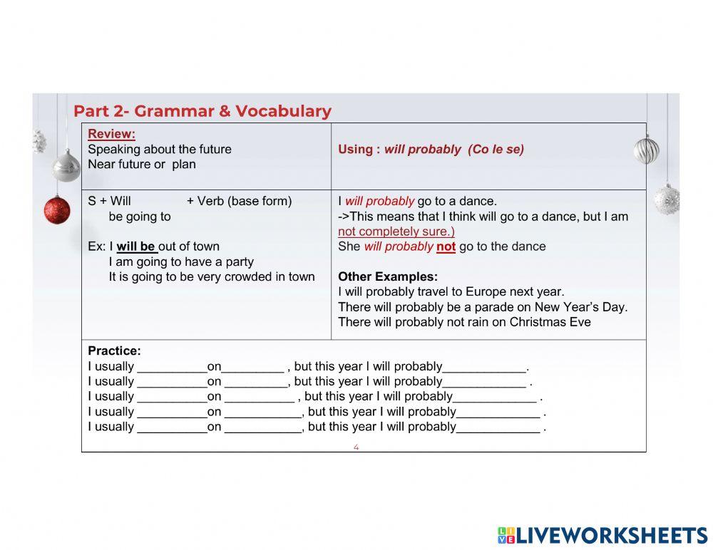 Lesson 23- Holiday 1686993 | VNAS_B2 | LiveWorksheets