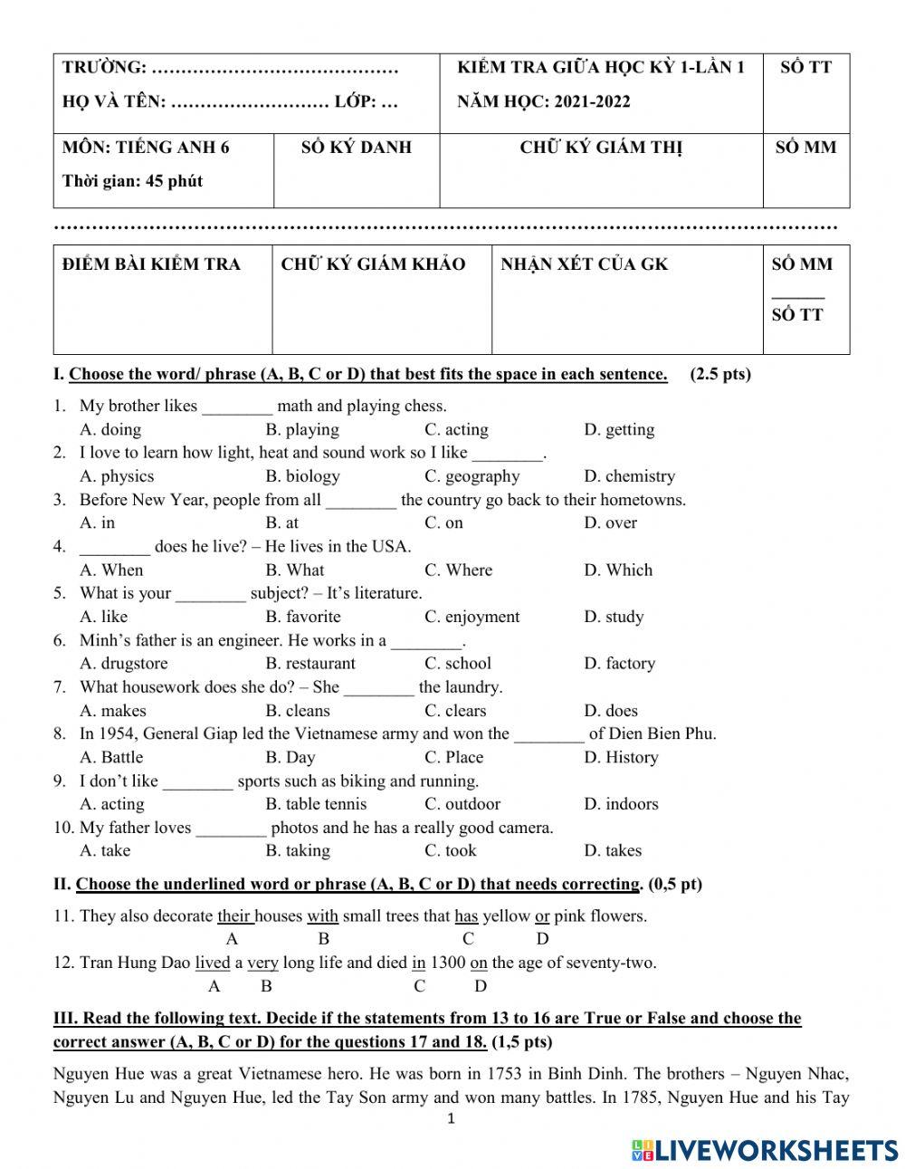 1687051 | English 6 | phamthaobmt86 | LiveWorksheets
