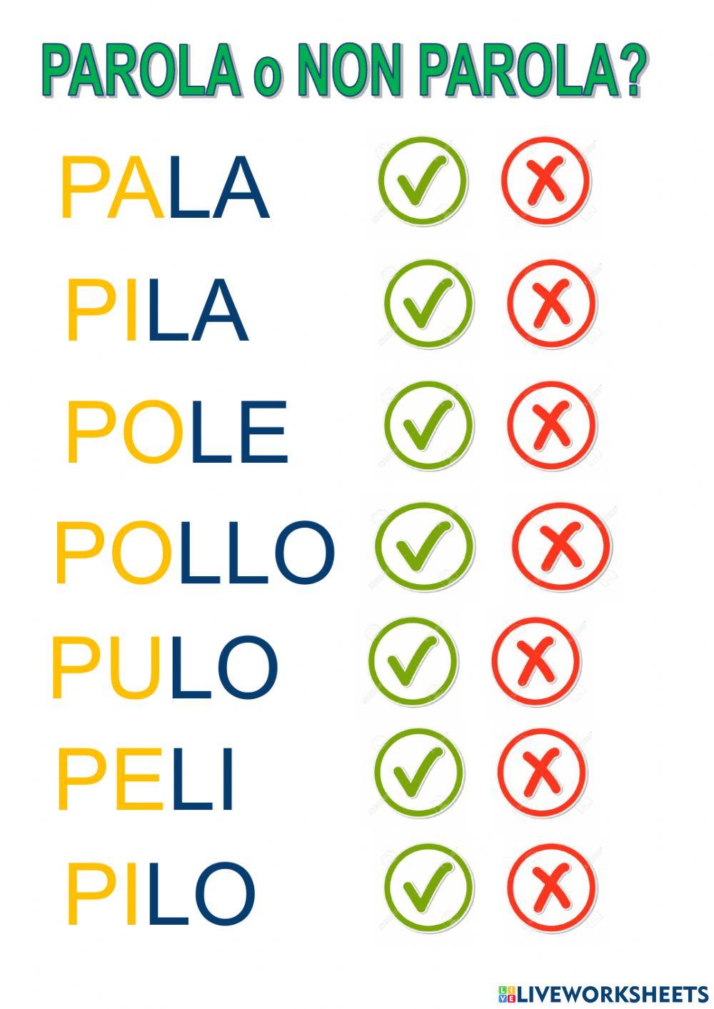 Lettura parole non parole 2 worksheet | Live Worksheets