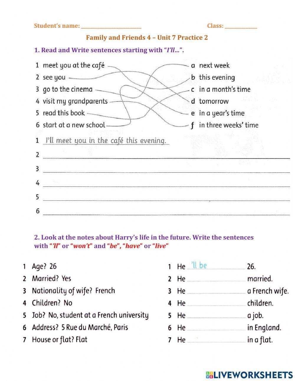 FF4 Unit 7 Practice 2 worksheet | Live Worksheets