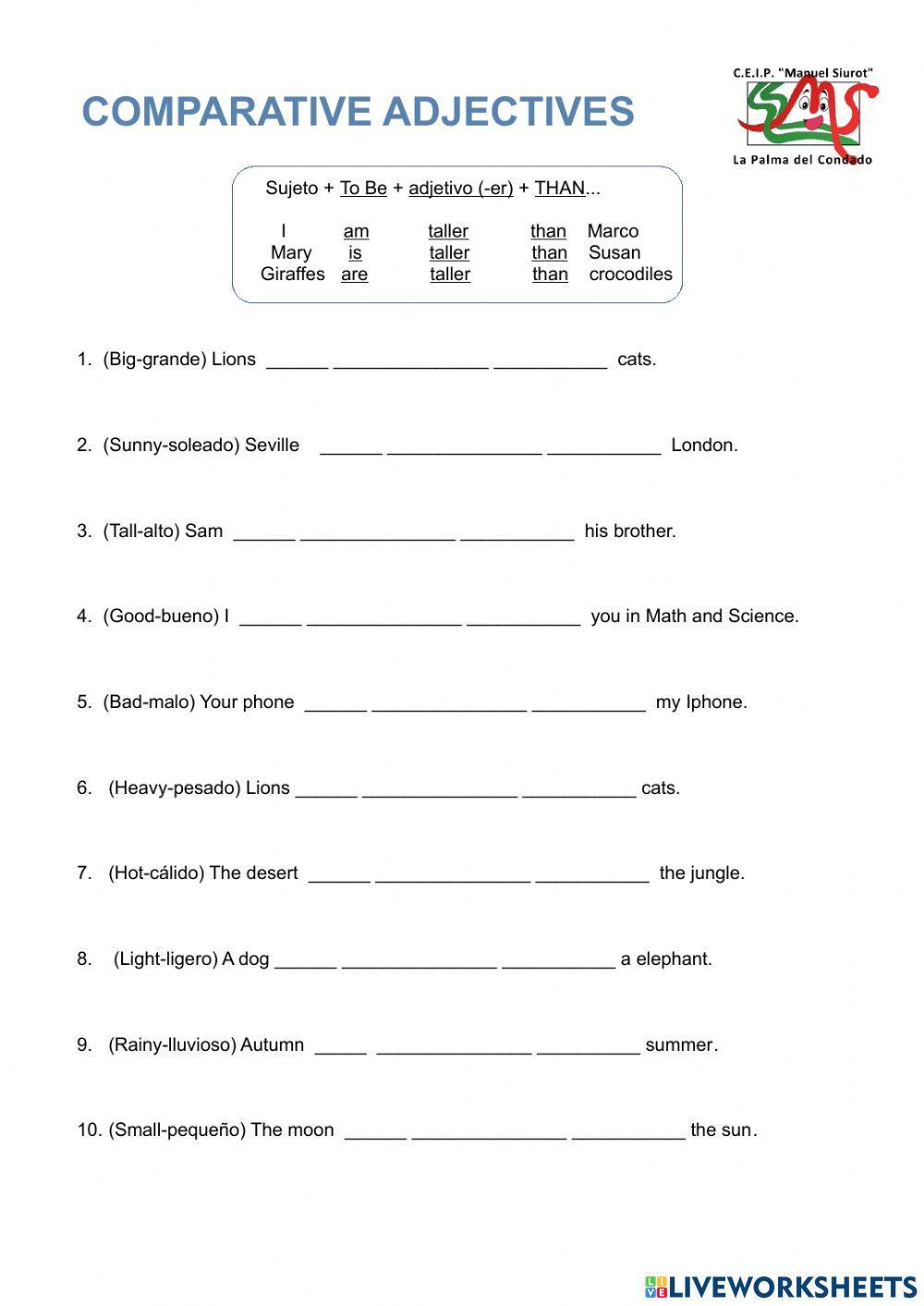 Comparative adjetives exercise | Live Worksheets