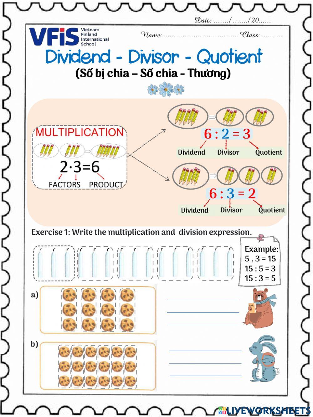 Worksheet - The parts of a division - Week 13 | Kim Son