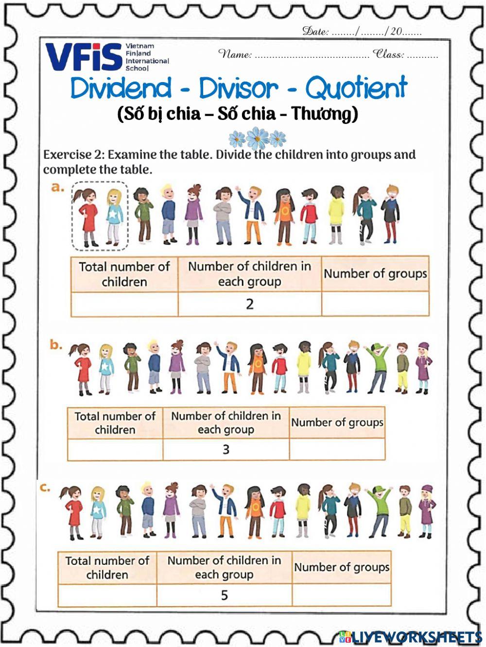 Worksheet - The parts of a division - Week 13 | Kim Son