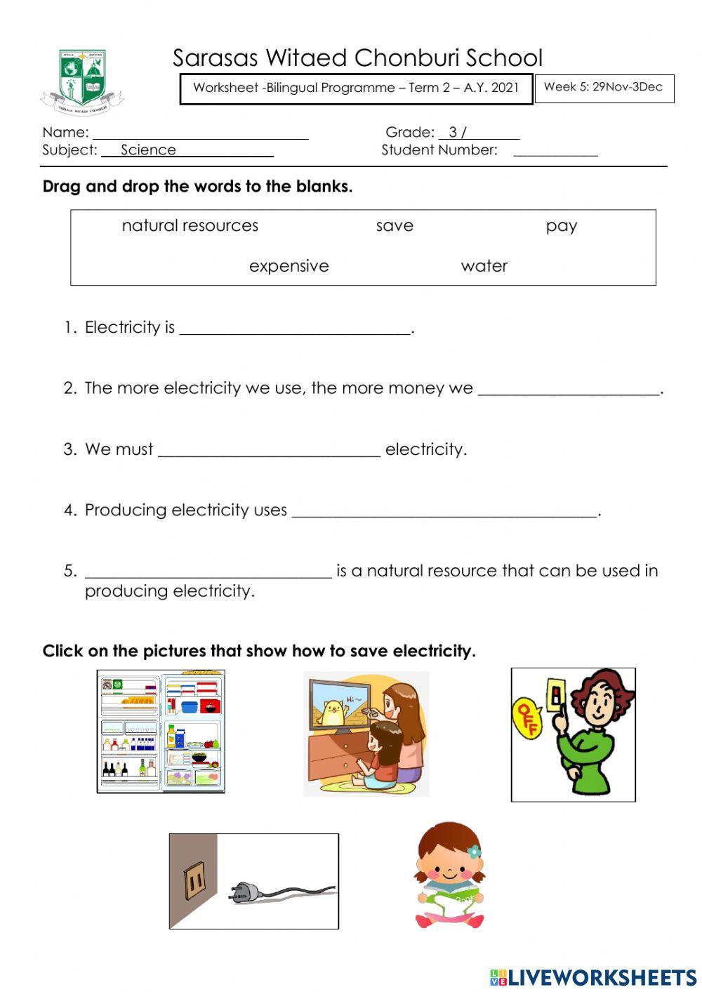 Saving Electric… | Free Interactive Worksheets | 1687301