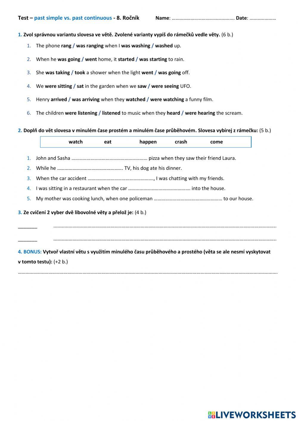 Test - Past simple vs. past continuous worksheet | Live Worksheets