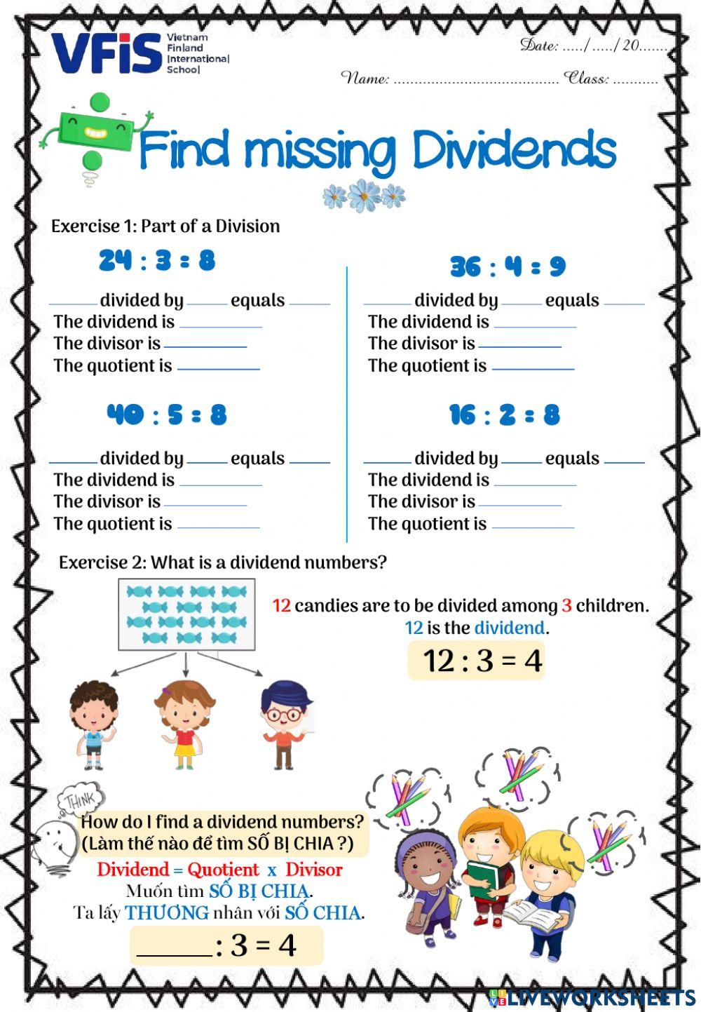 Worksheet - Find Missing Dividend - Week 13 online exercise for | Live ...