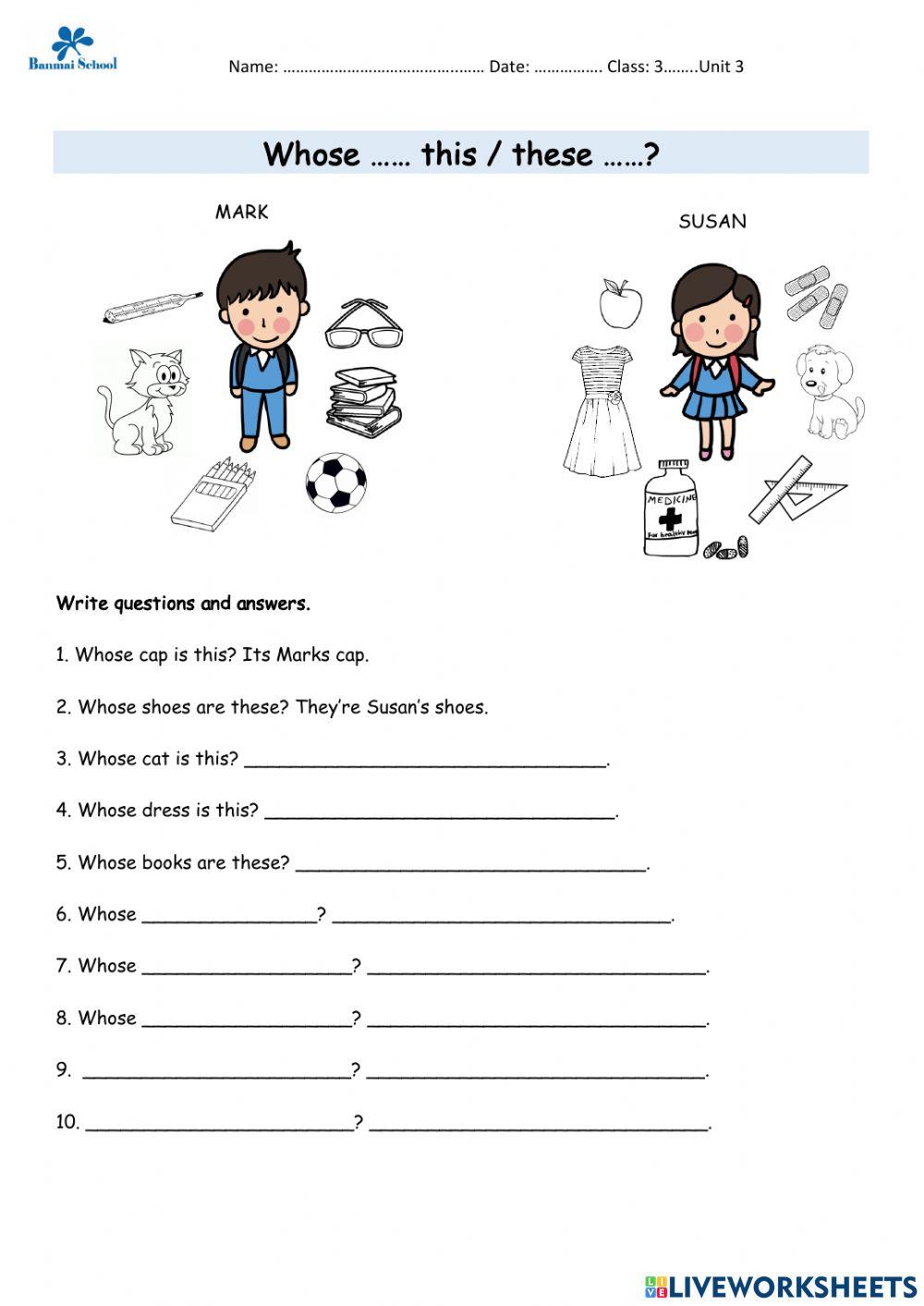 Whose (review unit 3) worksheet | Live Worksheets