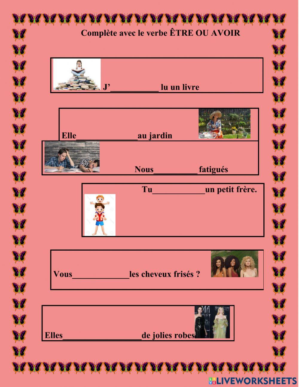 Le verbe etre et avoir interactive worksheet | Live Worksheets