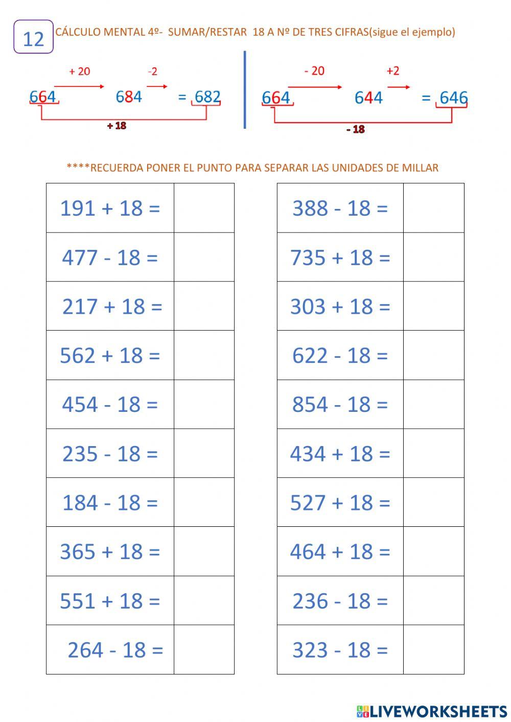 4º Cálculo 4.3 … | Free Interactive Worksheets | 1689502